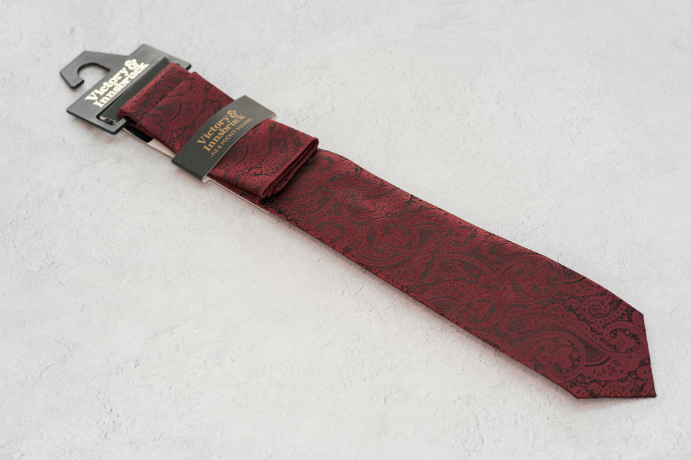 Wedding Tie Sets - Burgundy Red Paisley Tie Box Set - Groomsman Tie Set ...